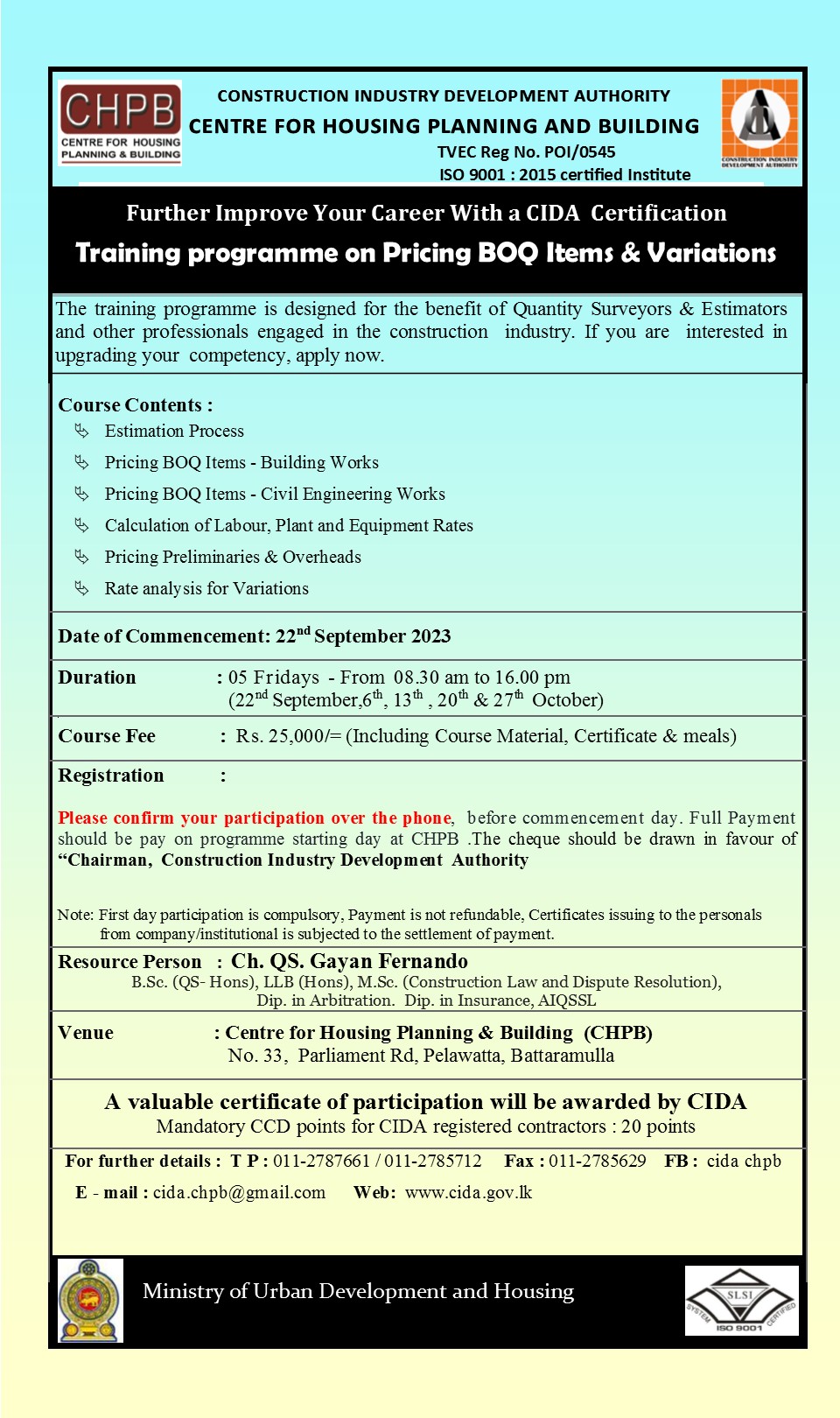 CCD Program : Construction Industry Development Authority